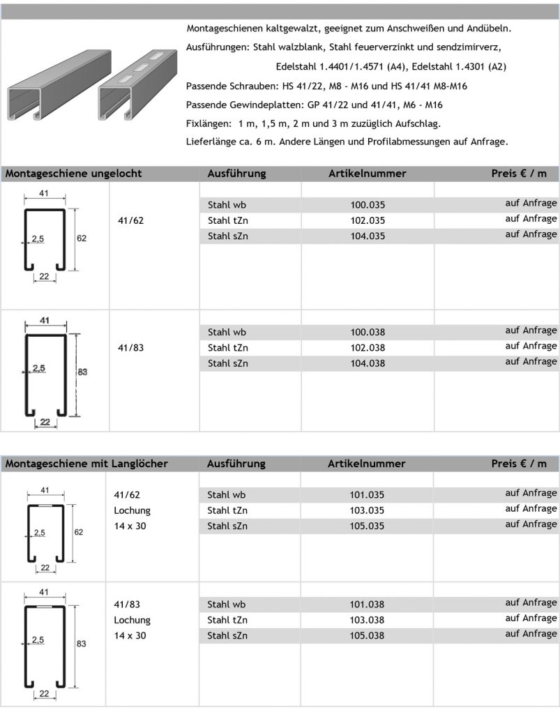 Montageschienen - PROTEC Montagetechnik GmbH